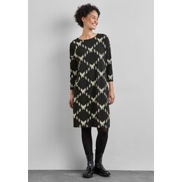 Midikleid Street One, Damen, Gr. 34, EURO-Gr&ouml;&szlig;en, schwarz, Stoff, 64% Polyester, 33% Viskose, 3% Elasthan, gemustert, normal kniebedeckend, Rundhals, B&uuml;ndchen, Kleider Midikleid, mit grafischem Muster