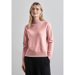 Strickpullover Street One, Damen, Gr. 42, rosa (petal rose meliert), Stoff, 30% Polyester, 29% Polyacryl, 21% Viskose, 20% Nylon, unifarben, normal normal, V-Ausschnitt, B&uuml;ndchen, Pullover Strickpullover, mit Materialmix