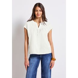 Shirtbluse Street One, Damen, Gr. 36, weiß (sanftes weiß), Web, 100% Baumwolle, unifarben, normal normal, V-Ausschnitt, abgesteppt, Blusen, farbig