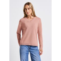 Strickpullover Street One, Damen, Gr. 44, faded rose, Grobstrick, 60% Baumwolle, 40% Polyacryl, unifarben, normal normal, V-Ausschnitt, Bündchen, Pullover Strickpullover, im soften Baumwoll-Mix