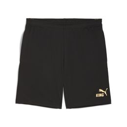 Sporthose Puma "KINGtouch Fußballshorts Herren", Damen, Gr. L, Normalgrößen, schwarz (schwarz gold), Obermaterial: 100% Polyester; Taschenfutter: 100% Polyester; Besatz: 100% Polyester, unifarben, regular fit, Hosen