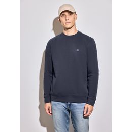 Sweatshirt Street One MEN, Herren, Gr. L42, blau (night blau), Sweatware, 70% Baumwolle, 30% Polyester, unifarben, normal, Rundhals, Rippbündchen, Sweatshirts, im soften Baumwoll-Mix