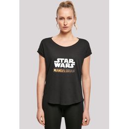 T-Shirt F4NT4STIC "Long Cut T Shirt 'Star Wars The Mandalorian Logo'", Damen, Gr. XS, schwarz, Obermaterial: 100% Baumwolle, regular fit, Rundhals, ohne B&uuml;ndchen, Shirts T-Shirt, Damen,Premium Merch,Lang,Longshirt,Bedruckt