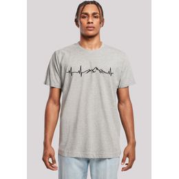 T-Shirt F4NT4STIC "Herzschlag Berge Wandern", Herren, Gr. S, grau (erdgrau), Obermaterial: 100% Baumwolle, regular fit, Rundhals, ohne Bündchen, Shirts, Premium Qualität