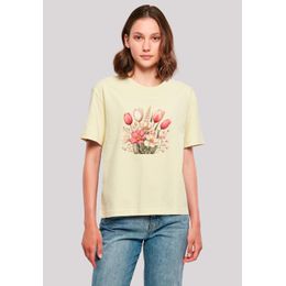 T-Shirt F4NT4STIC "Rosa wei&szlig;er Fr&uuml;hlingsblumenstrau&szlig;", Damen, Gr. L, gelb (softgelb), Obermaterial: 100% Baumwolle, oversize, Rundhals, ohne B&uuml;ndchen, Shirts T-Shirt, Premium Qualit&auml;t