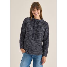 Langarmshirt Cecil, Damen, Gr. L (42), urban dunkelblau, Web, 45% Polyester, 40% Baumwolle, 14% Viskose, 1% Elasthan, Strukturmuster, comfort fit normal, Rundhals, Bündchen, Shirts Langarmshirt, mit Tunnelzugband am Kragen