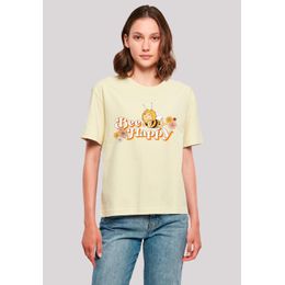 T-Shirt F4NT4STIC "Die Biene Maja Bee Happy Heroes of Childhood", Damen, Gr. L, gelb (softgelb), Obermaterial: 100% Baumwolle, oversize, Rundhals, ohne Bündchen, Shirts, Nostalgie, Retro, Heroes of Childhood