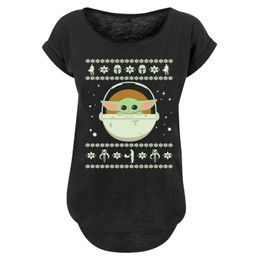 T-Shirt F4NT4STIC "Star Wars The Mandalorian The Child Weihnachten", Damen, Gr. L, schwarz, Obermaterial: 100% Baumwolle, regular fit, Rundhals, ohne Bündchen, Shirts T-Shirt, Premium Qualität