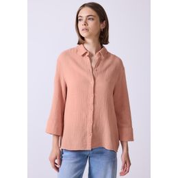 Hemdbluse STREET ONE STUDIO, Damen, Gr. 44, pink (dusty pink), Web, 100% Baumwolle, unifarben, normal normal, V-Ausschnitt, Manschette, Blusen Hemdbluse, aus reiner Baumwolle