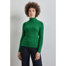Rollkragenpullover Street One, Damen, Gr. 42, gr&uuml;n (vibrant gr&uuml;n), Stoff, 52% Viskose, 28% Polyester, 20% Nylon, unifarben, normal normal, hoch geschlossener Ausschnitt, abgesteppt, Pullover Rollkragenpullover, mit Rippstrick-Struktur