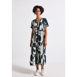 Midikleid Street One, Damen, Gr. 36, EURO-Gr&ouml;&szlig;en, blau (tide blau), Stoff, 100% Viskose, gemustert, normal wadenlang, Rundhals, abgesteppt, Kleider Midikleid, aus Viskose