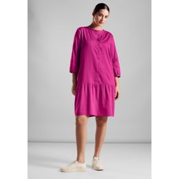 Sommerkleid Street One, Damen, Gr. 40, EURO-Größen, pink (magnolia pink), Web, 100% Baumwolle, unifarben, weit knielang, Rundhals, Bündchen, Kleider, mit Volant am Saum