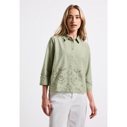 Hemdbluse Street One, Damen, Gr. 46, gr&uuml;n (soft moss gr&uuml;n), Web, 100% Baumwolle, unifarben, normal normal, V-Ausschnitt, B&uuml;ndchen, Blusen Hemdbluse, mit 3/4 &Auml;rmeln