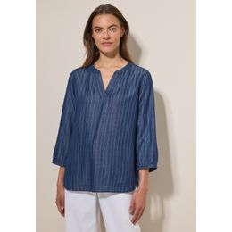 Jeansbluse Cecil, Damen, Gr. L (42), blau (mid blau wash), Jeans, 100% Lyocell, gestreift, gerade normal, Rundhals, B&uuml;ndchen, Blusen Jeansbluse, mit 3/4 &Auml;rmeln
