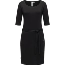 Jerseykleid Ragwear "Kenisha", Damen, Gr. L (40), Normalgrößen, schwarz, Material: 67% Polyester, 28% Viskose, 5% Elasthan, figurumspielend knielang, Rundhals, Krempelärmel abgesteppte Kante krempelbar, Kleider, Elastisches Midikleid mit Taillengürtel