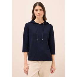 Kapuzenshirt Cecil, Damen, Gr. S (38), blau (urban dunkelblau), Stoff, 69% Polyester, 28% Viskose, 3% Elasthan, unifarben, comfort fit normal, ohne Ausschnitt, abgesteppt, Shirts Kapuzenshirt, mit 3/4 &Auml;rmeln
