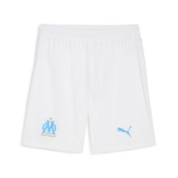 Sporthose Puma "Olympique de Marseille 25/26 Shorts Herren", Damen, Gr. L, Normalgrößen, weiß (weiß bleu azur blau), Obermaterial: 100% Polyester, regular fit, Hosen