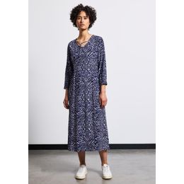 Midikleid Street One, Damen, Gr. 36, EURO-Größen, blau (tiefblau), Stoff, 100% Viskose, gemustert, normal wadenlang, Rundhals, Bündchen, Kleider Midikleid, mit allover Grafikprint