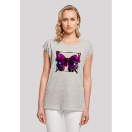 T-Shirt F4NT4STIC "Pink Schmetterling SHORT SLEEVE TEE", Damen, Gr. S, grau (erdgrau), Obermaterial: 100% Baumwolle, regular fit, Rundhals, ohne Bündchen, Shirts, Print