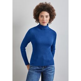 Rollkragenpullover Street One, Damen, Gr. 46, blau (odyssey blau), Stoff, 52% Viskose, 28% Polyester, 20% Nylon, unifarben, normal normal, hoch geschlossener Ausschnitt, abgesteppt, Pullover, mit Rippstrick-Struktur