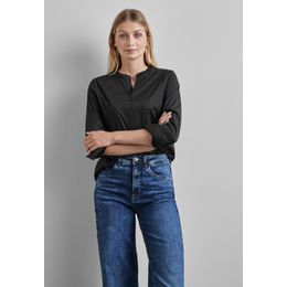 Langarmbluse Street One, Damen, Gr. 36, schwarz, Web, 74% Baumwolle, 24% Polyamid, 2% Elasthan, unifarben, normal normal, Rundhals, B&uuml;ndchen, Blusen, im soften Baumwoll-Mix