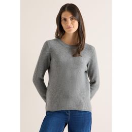 Strickpullover Cecil, Damen, Gr. XL (44), sporty grau melange, Web, 37% Baumwolle, 34% Polyacryl, 26% Polyester, 3% Elasthan, unifarben, normal normal, Rundhals, B&uuml;ndchen, Pullover Strickpullover, aus Feinstrick