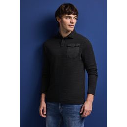 Langarmshirt Street One MEN, Herren, Gr. L (42), schwarz, Web, 96% Baumwolle, 4% Polyester , unifarben, normal normal, hoch geschlossener Ausschnitt, Bündchen, Shirts, mit Brusttasche