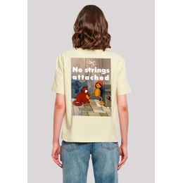 T-Shirt F4NT4STIC "Pinocchio No Strings Attached", Damen, Gr. L, gelb (softgelb), Obermaterial: 100% Baumwolle, oversize, Rundhals, ohne Bündchen, Shirts, Retro, Heroes of Childhood, TV Serie