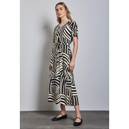 Maxikleid Street One, Damen, Gr. 36, EURO-Gr&ouml;&szlig;en, schwarz, Stoff, 100% Viskose, bedruckt, normal lang, V-Ausschnitt, B&uuml;ndchen, Kleider Maxikleid, aus Viskose