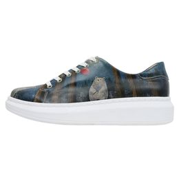 Plateausneaker DOGO "Myra Low-Top Sneaker Bear With A Balloon Damen Sneaker", Damen, Gr. 36, Normalschaft, blau (blau, rot), Lederimitat, Schuhe Plateausneaker, Handgefertigt