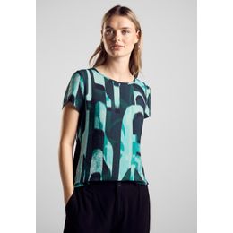 Print-Shirt Street One, Damen, Gr. 34, grün (hunter grün), Stoff, Vorderseite: 84% Viskose, 16% Polyamid; Rückseite: 95% Viskose, 5% Elasthan, bedruckt, normal normal, Rundhals, abgesteppt, Shirts, aus softer Viskose