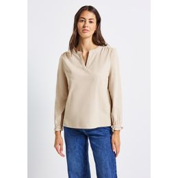 Langarmbluse Street One, Damen, Gr. 46, beige (malted beige), Web, 100% Baumwolle, unifarben, normal normal, Rundhals, elastischer Bund, Blusen, aus reiner Baumwolle