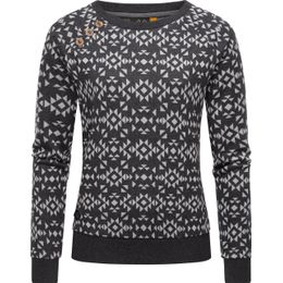Rundhalspullover Ragwear "Darria Aztec", Damen, Gr. XXL (44), grau (dunkelgrau), Obermaterial: 70% Baumwolle, 30% Polyester, gerade hüftbedeckend, Rundhals, verstellbar Rippbündchen, Pullover, Leichter Damen Pullover mit coolem Print-Muster