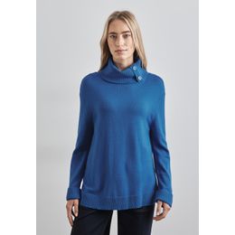 Rollkragenpullover Street One, Damen, Gr. 36, blau (odyssey blau), Stoff, 52% Viskose, 28% Polyester, 20% Nylon, unifarben, normal normal, hoch geschlossener Ausschnitt, B&uuml;ndchen, Pullover Rollkragenpullover, mit Knopf Details
