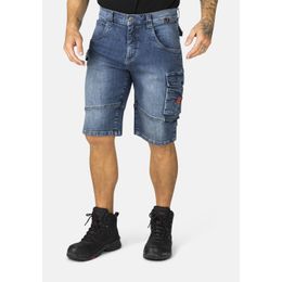 Workerjeans HERO by John Medoox "LUCAN Denim Workwear Arbeits-Cargoshorts Jeans", Damen, Gr. 52, blau (mid blau washed), Denim/Jeans, 98% Baumwolle, 2% Elasthan, regular fit kurz, Jeans, Arbeits-Cargoshorts Jeans Denim / Jeansf&uuml;r Herren