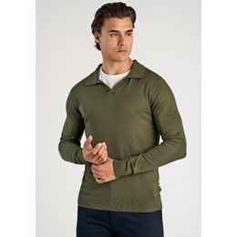 Poloshirt LINDBERGH "LINDBERGH Strickpullover", Herren, Gr. M, gr&uuml;n (army), Obermaterial: 80% Viskose, 20% Nylon, schmal, V-Ausschnitt, Shirts