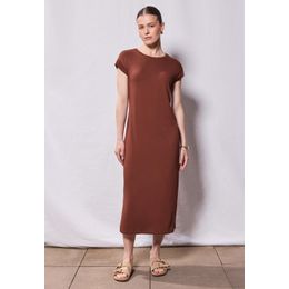 Midikleid STREET ONE STUDIO, Damen, Gr. 42, EURO-Gr&ouml;&szlig;en, braun (sienna braun), Stoff, 78% Viskose, 17% Polyester, 5% Elasthan, unifarben, normal wadenlang, Rundhals, Umschlagbund, Kleider Midikleid, mit Rundhalsausschnitt