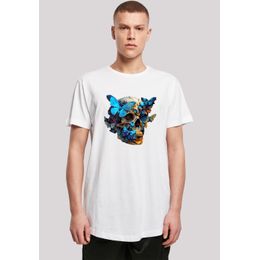 T-Shirt F4NT4STIC "Schmetterling Skull LONG TEE", Herren, Gr. M, weiß, Obermaterial: 100% Baumwolle, regular fit, Rundhals, ohne Bündchen, Shirts, Print