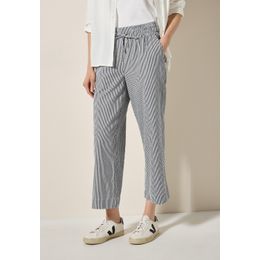 Marlene-Hose Street One, Damen, Gr. L, L&auml;nge 26, blau (universal blau), Web, 65% Baumwolle, 35% Modal, Nadelstreifen, loose fit normal, Hosen, im Loose Fit