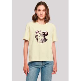 T-Shirt F4NT4STIC "Niedliches Goth Skelett Herz Seifenblasen", Damen, Gr. L, gelb (softgelb), Obermaterial: 100% Baumwolle, oversize, Rundhals, ohne B&uuml;ndchen, Shirts T-Shirt, Premium Qualit&auml;t
