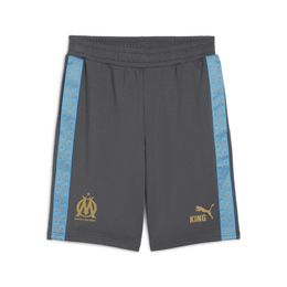 Sporthose Puma "Olympique de Marseille KING Sweat-Shorts Herren", Damen, Gr. M, Normalgrößen, galactic gray luminous blau, Obermaterial: 32% Polyester, 68% Baumwolle; Taschenfutter: 100% Baumwolle; Besatz: 100% Polyester, regular fit, Hosen