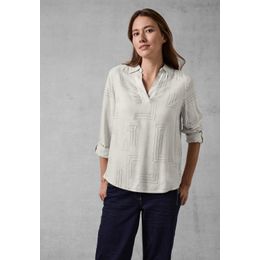 Langarmbluse Cecil, Damen, Gr. XL (44), beige (alabaster beige melange), Stoff, 100% Viskose, gemustert, normal normal, V-Ausschnitt, B&uuml;ndchen, Blusen, in Melange Optik