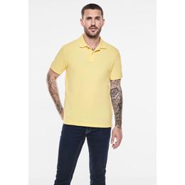 Poloshirt Street One MEN, Herren, Gr. L (42), gelb (sunglow gelb), Web, 100% Baumwolle, unifarben, gerade h&uuml;ftlang, V-Ausschnitt, B&uuml;ndchen, Shirts, aus reiner Baumwolle