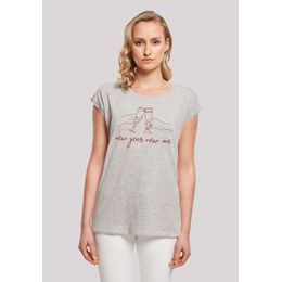 T-Shirt F4NT4STIC "Silvester Party new year new me", Damen, Gr. 4XL, grau (erdgrau), Obermaterial: 100% Baumwolle, regular fit, Rundhals, ohne B&uuml;ndchen, Shirts T-Shirt, Print