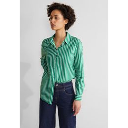 Hemdbluse Street One, Damen, Gr. 34, gr&uuml;n (fresh spring gr&uuml;n), Web, 74% Baumwolle, 24% Polyamid, 2% Elasthan, gestreift, gerade h&uuml;ftlang, V-Ausschnitt, B&uuml;ndchen, Blusen Hemdbluse, mit Knopfleiste