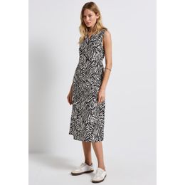 Midikleid Street One, Damen, Gr. 40, EURO-Gr&ouml;&szlig;en, blau (tiefblau), Stoff, 88% Viskose, 12% Polyamid, bedruckt, normal wadenlang, V-Ausschnitt, abgesteppt, Kleider Midikleid, mit allover Print