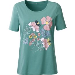 Damen Kurzarmshirt mit Bl&uuml;ten-Druck salbei-bedruckt, Gr&ouml;&szlig;e 56