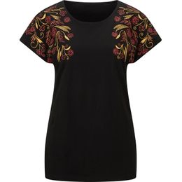 Damen Longshirt mit Bl&uuml;mchen-Druck schwarz, Gr&ouml;&szlig;e 44