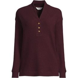 LANDS' END Waffelstrick-Henleyshirt, Damen,  Rot, Baumwoll-Mischung/Polyester-Mischung, by Lands' End