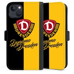 DeinDesign iPhone 13 Handy Klapph&uuml;lle Handyh&uuml;lle aus Kunst Leder schwarz Flip Case Sg Dynamo Dresden Official Licensed Product Sgd Sideflip mit Lasche